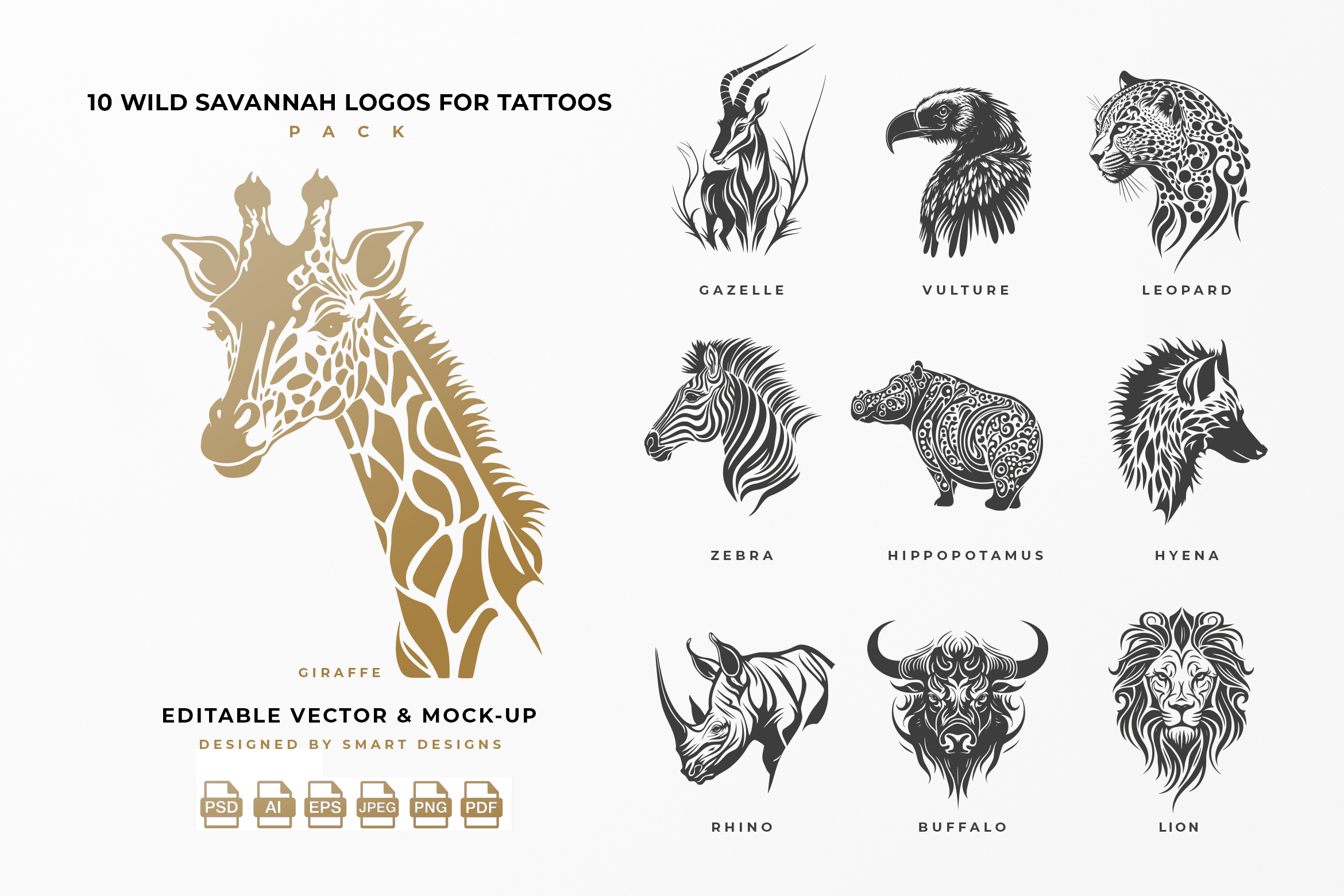 Illustrations & Logos: Wild Savannah Logos for Tattoos Pack x10
